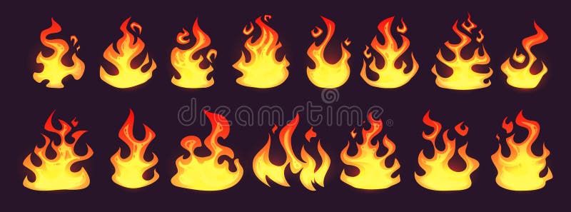 Set of Red and Orange Flames. Collection of Hot Glowing Element. Fire ...