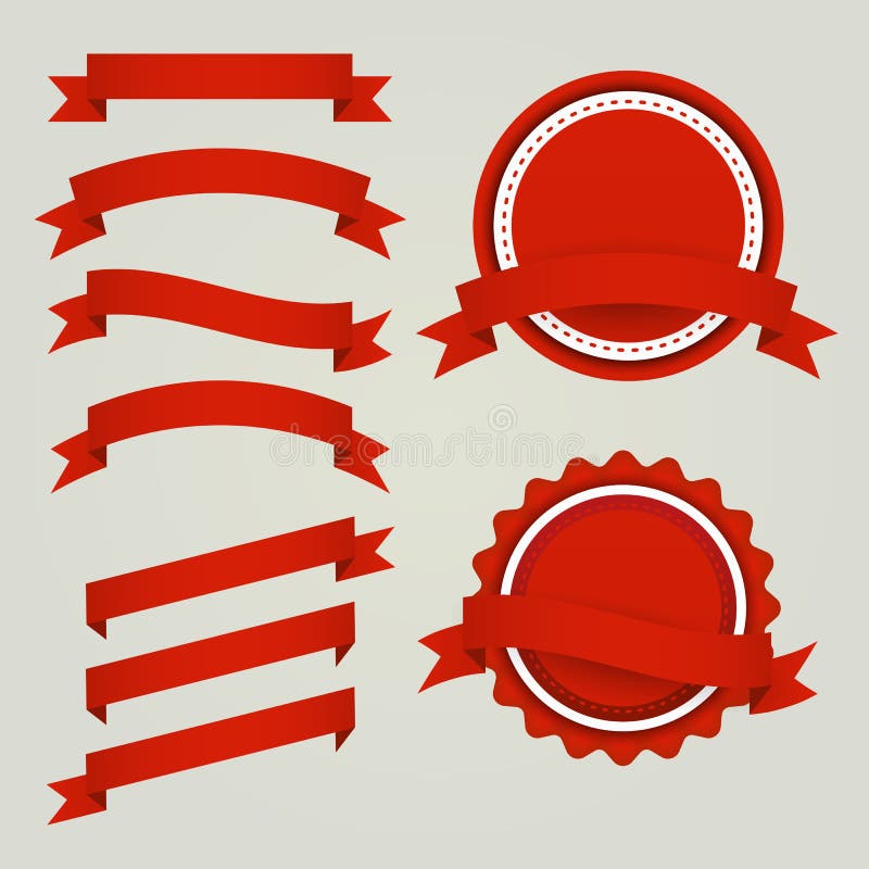 Set of Red Paper Ribbons, Labels and Badges Stock Vector - Illustration ...