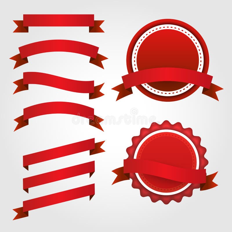 Set of Red Paper Ribbons, Labels and Badges Stock Vector - Illustration ...