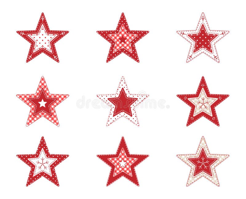 Set of Red Patchwork Decorative Stars, on White Background ...