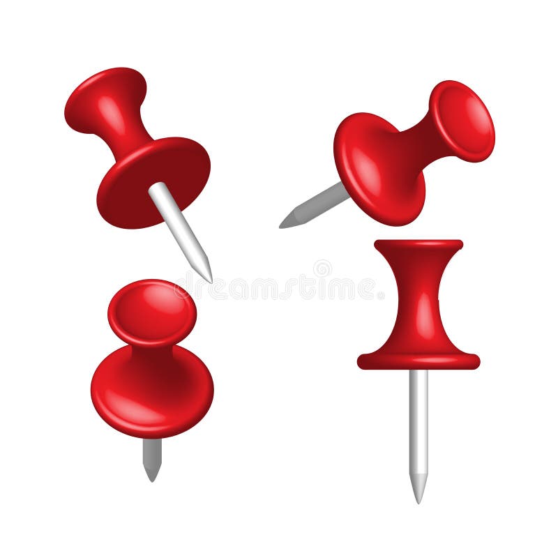 Set of Red Pin Different View, Thumbtack, , Illustration Stock ...