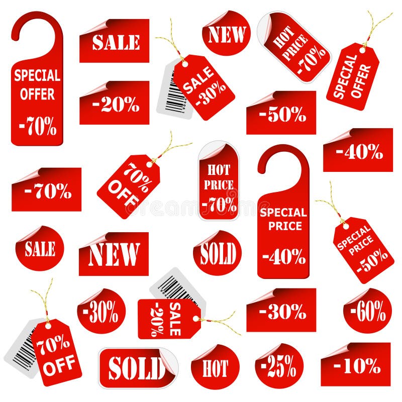 Set of Red Price Tags and Labels Stock Vector - Illustration of ...
