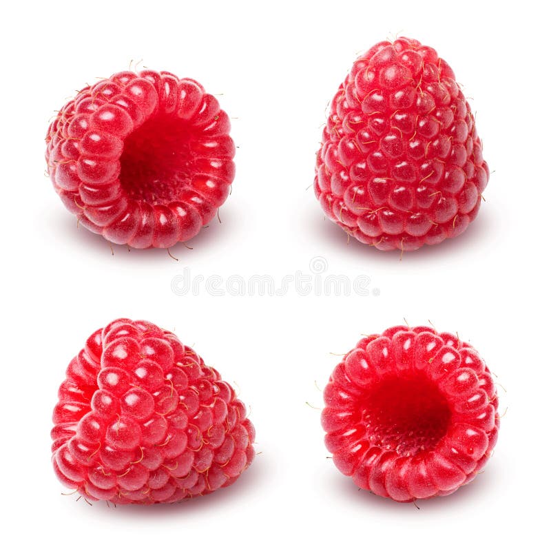 Set of Red Raspberry Fruits Isolated on White Background Stock Image ...
