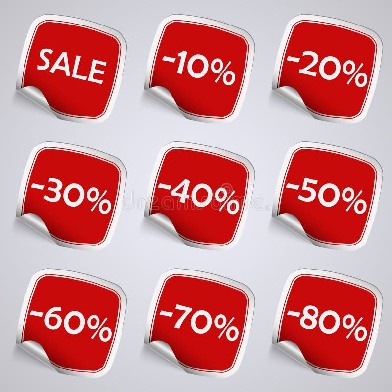 Set of Red Rectangle Sale Stickers Stock Illustration - Illustration of ...