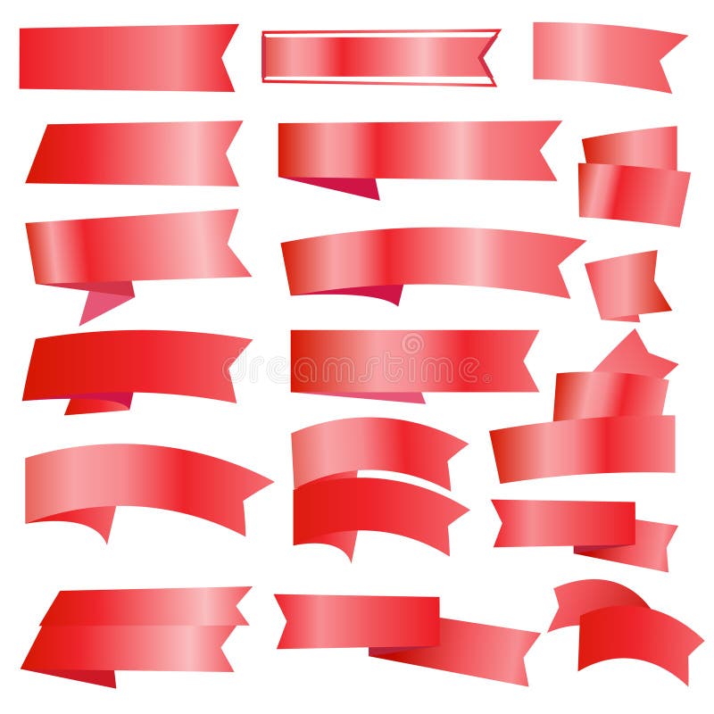 Set of Red Ribbon Flags Glitter Stock Illustration - Illustration of ...