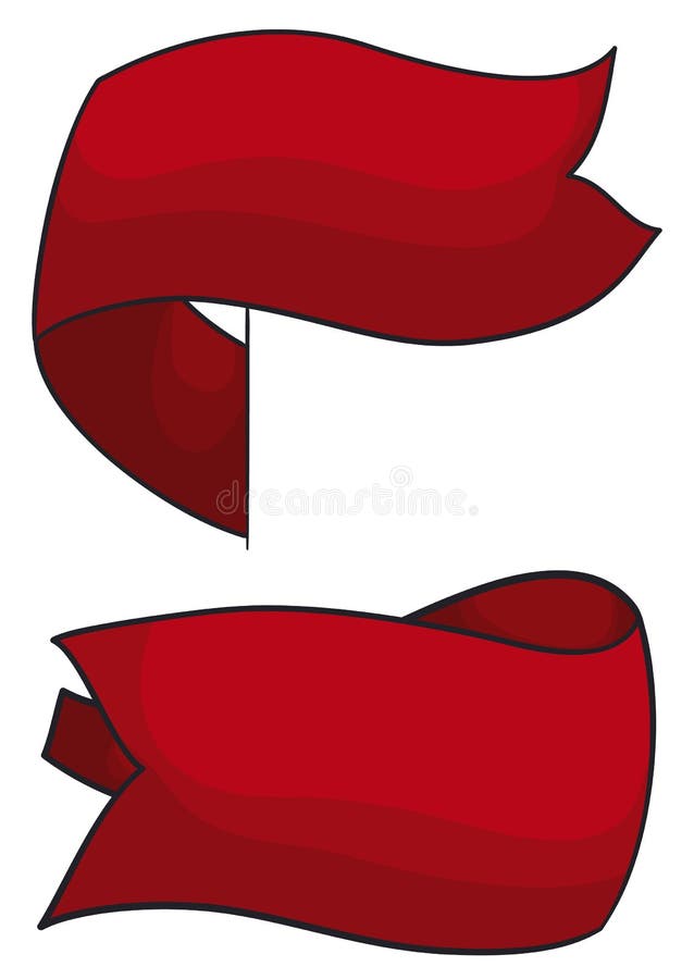Set with Red Ribbons in Cartoon Style on White Background, Vector ...