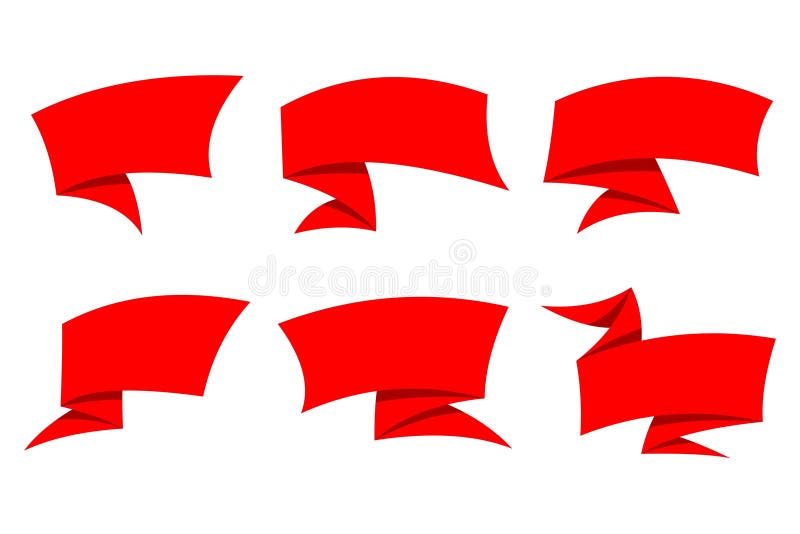 Set of Red Ribbons with Folded Banner Variations in Vector Style ...