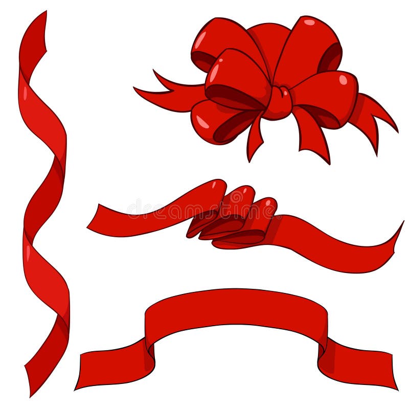 Set of Red Ribbons and One Bow Stock Vector - Illustration of ribbon ...