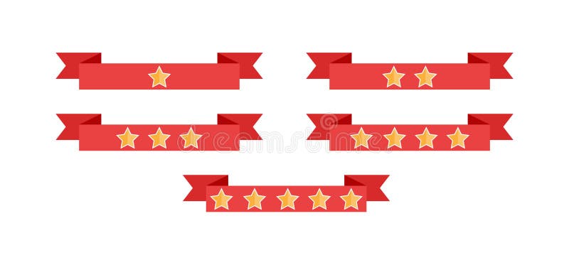Set of Red Ribbons with Rating Stars Stock Vector - Illustration of ...