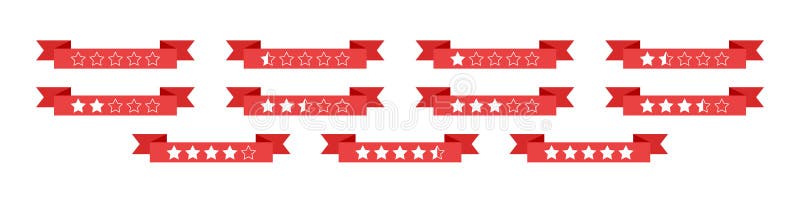 Set of Red Ribbons with Rating Stars Stock Vector - Illustration of ...