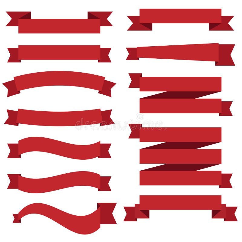 Set of 12 Red Ribbons, 12 Vector Ribbon Collection Stock Vector ...