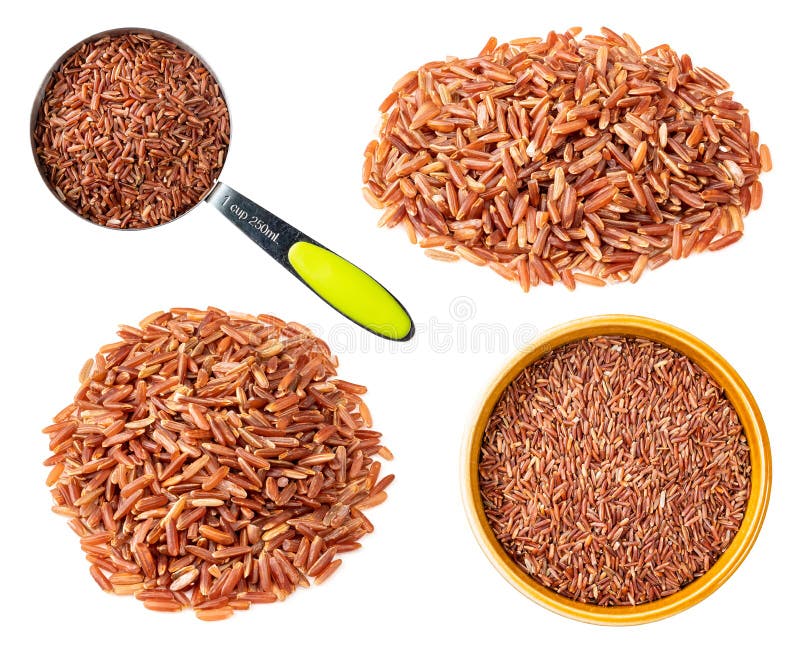 Set of Red Rice Grains Cutout on White Stock Image - Image of pile ...