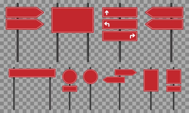 Set of Red Road Signs on Poles for Customized Text or Symbols Stock ...