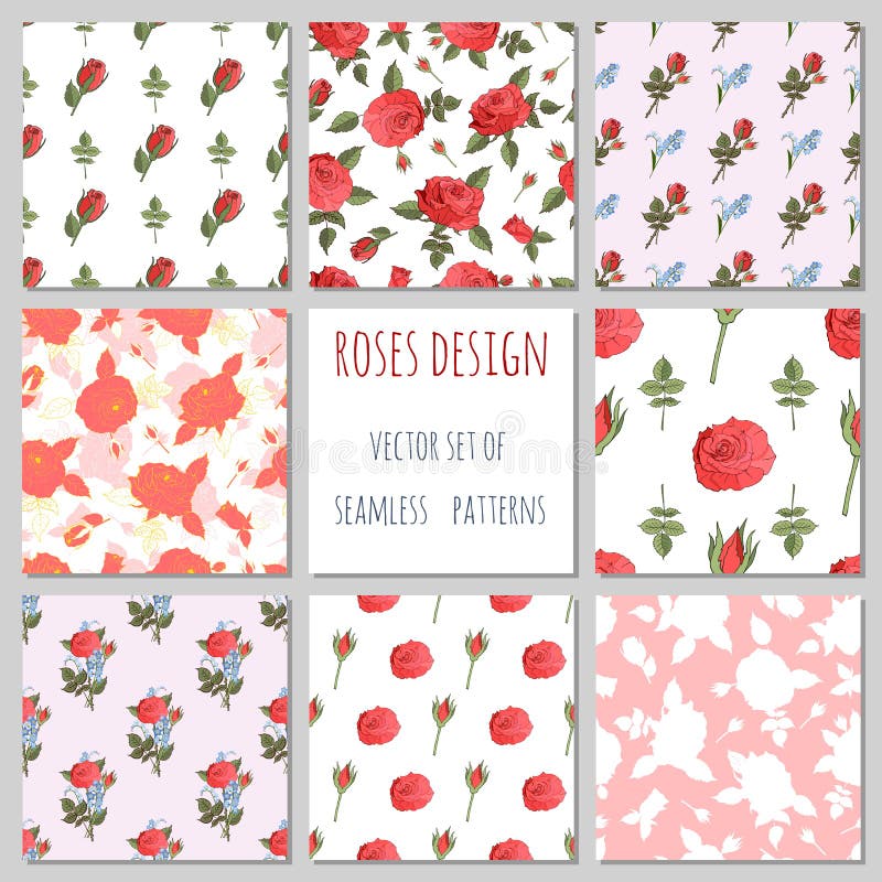 Set of red roses patterns stock vector. Illustration of botany - 224014274