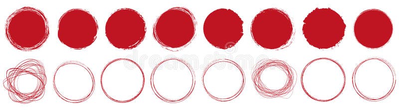 Set of Red Round Brush Painted Ink Stamp Circle Banner on Transparent ...