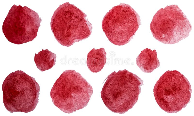 Set of Red Round Watercolor Stains Isolated on a Transparent Background ...