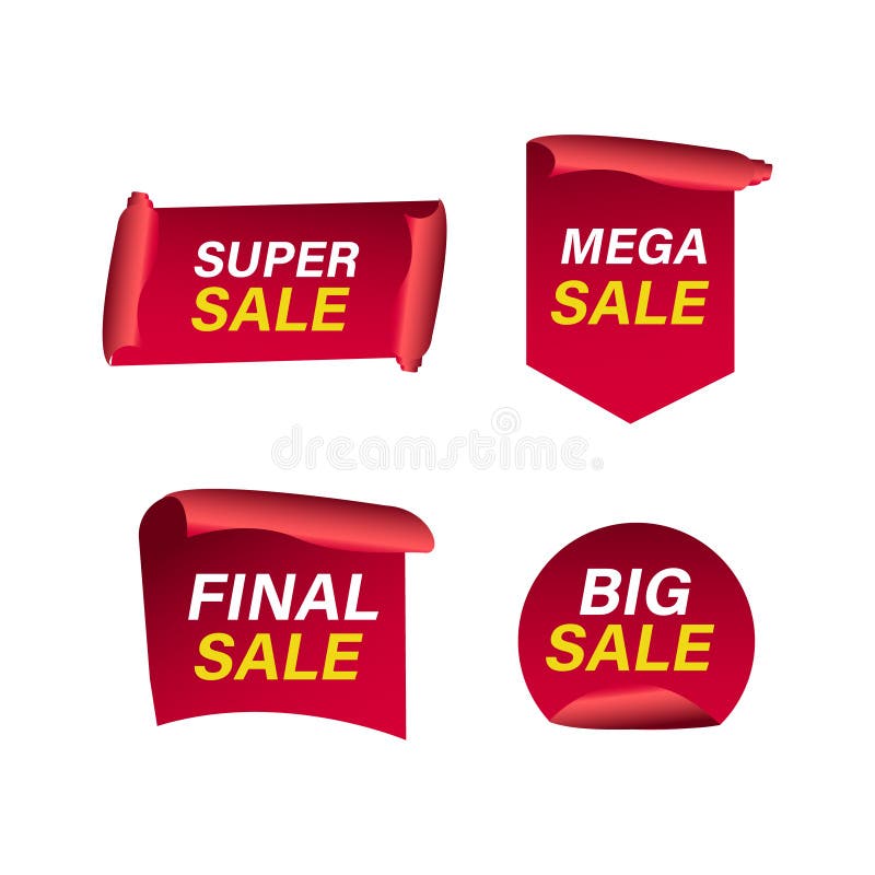 Set of Red Sale Banner and Sticker Design Isolated Stock Illustration ...