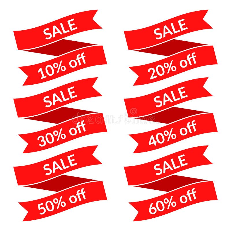 Set of Red Sale Ribbons with Different Discount Stock Vector ...