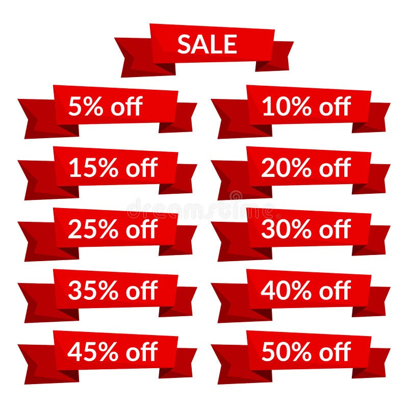 Set of Red Sale Ribbons with Different Discount Stock Vector ...