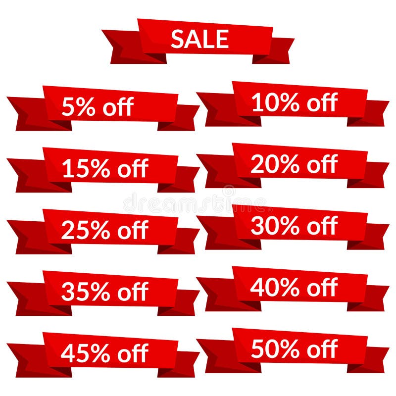 Red Sale Ribbons with Different Discount Values Stock Vector ...