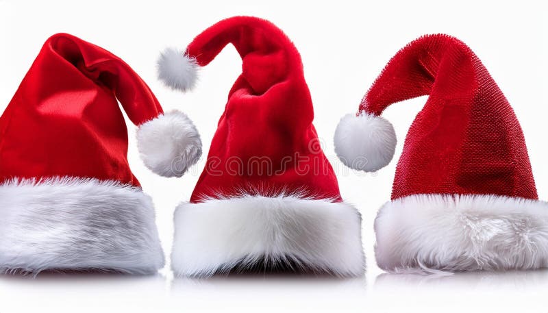 Set of Red Santa Claus Hats Isolated Stock Illustration - Illustration ...