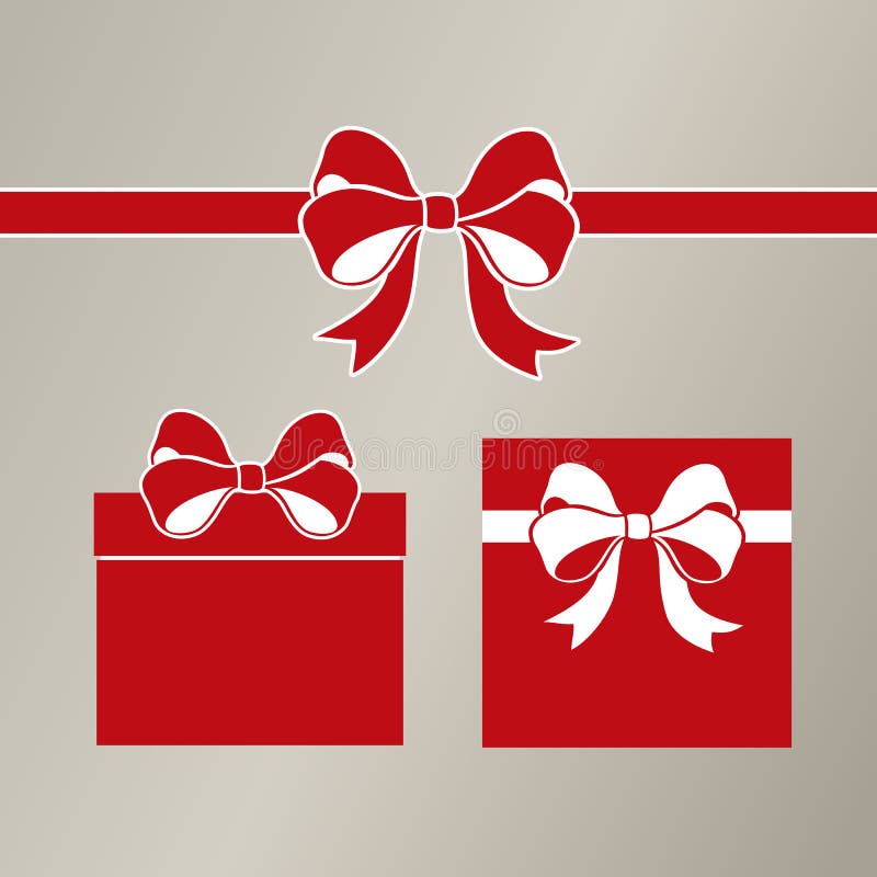 Set of Red Simple Gift Boxes with Bow and Ribbon with Bow. Festive ...