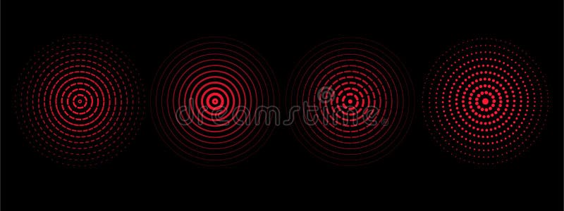 Set of Red Sound Wave Rings of Discontinuous Lines and Dots. Rings with ...