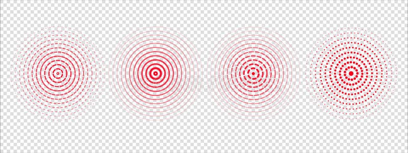 Set of Red Sound Wave Rings, of Lines, Linear Dashes. Rings with Radial ...