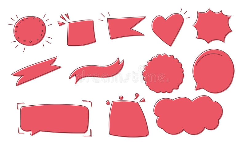 Set of Red Speech Bubbles. Hand Drawn Style Stock Vector - Illustration ...