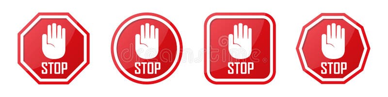 Set of Red Stop Hand Sign in Different Shapes Stock Vector ...