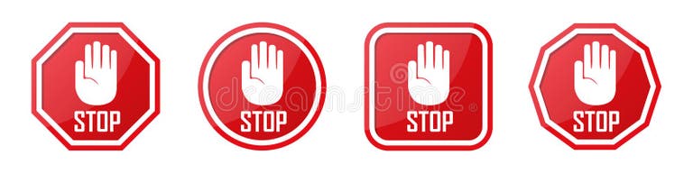 Set of Red Stop Hand Sign in Different Shapes Stock Vector ...