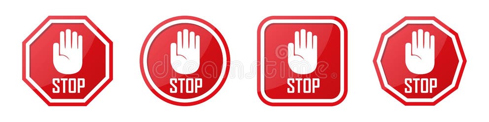 Set of Red Stop Hand Sign in Different Shapes Stock Vector ...