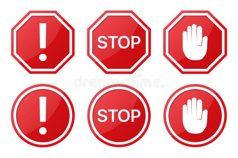 Set of Red Stop Hand Sign in Different Shapes Stock Vector ...