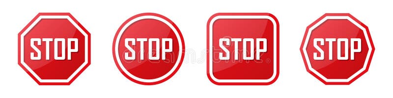 Set of Red Stop Sign in Different Shapes Stock Vector - Illustration of ...