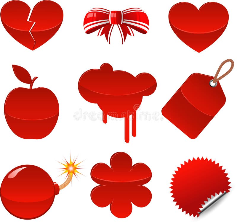 Set of red symbols stock vector. Illustration of drop - 12358875