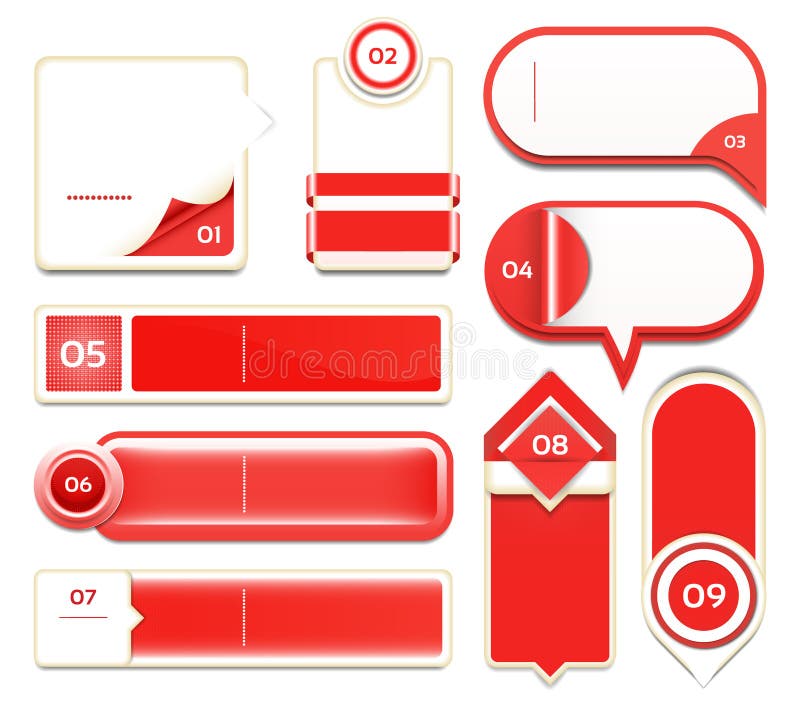 Set of Red Vector Progress, Version, Step Icons. Stock Vector ...
