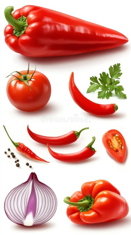 Set Red Vegetable Stock Elements Transparent Background Stock Photos ...