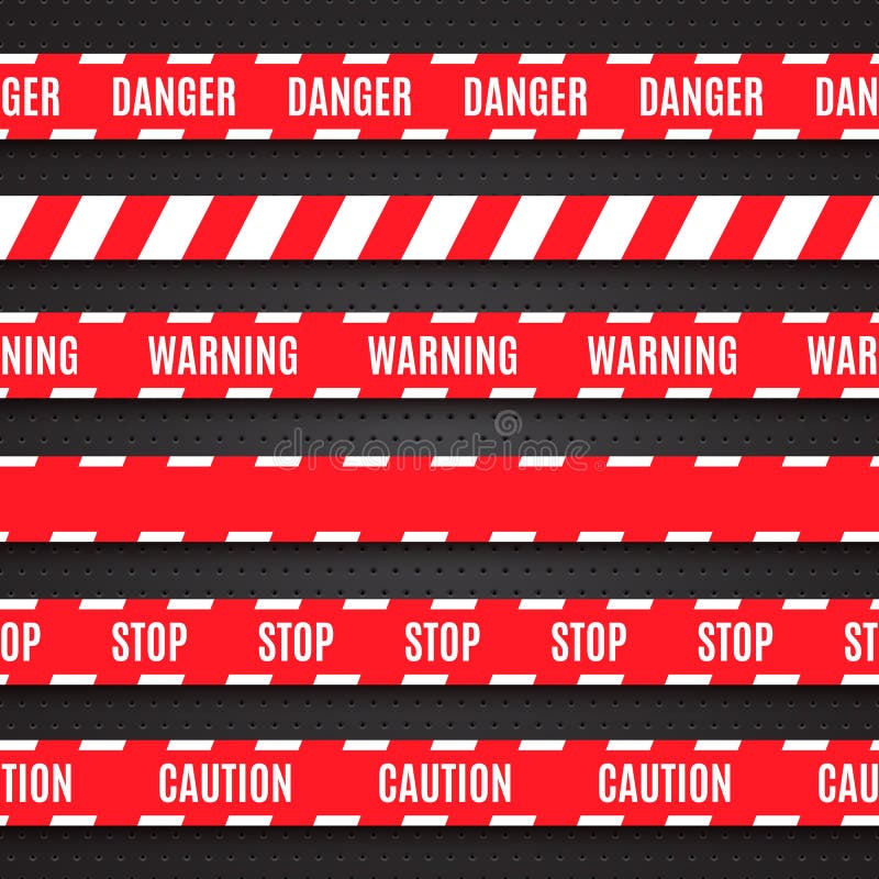 Set of Red Warning Tapes on Dark Background Stock Illustration ...
