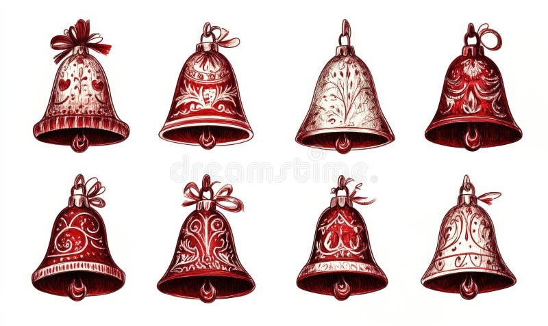 A Set of Red and White Bells with a Red Ribbon Stock Illustration ...