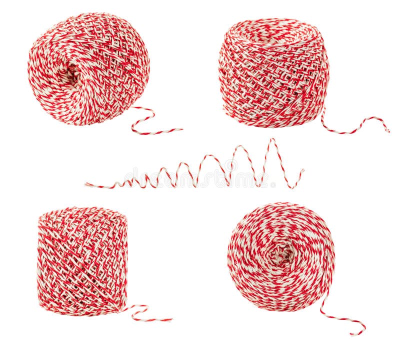 Set of Red and White Coil of Rope. Different Viewing Angles of Twine ...