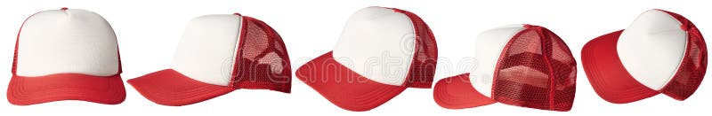 Set of Red and White Trucker Cap Hat Mockup Template Collection ...