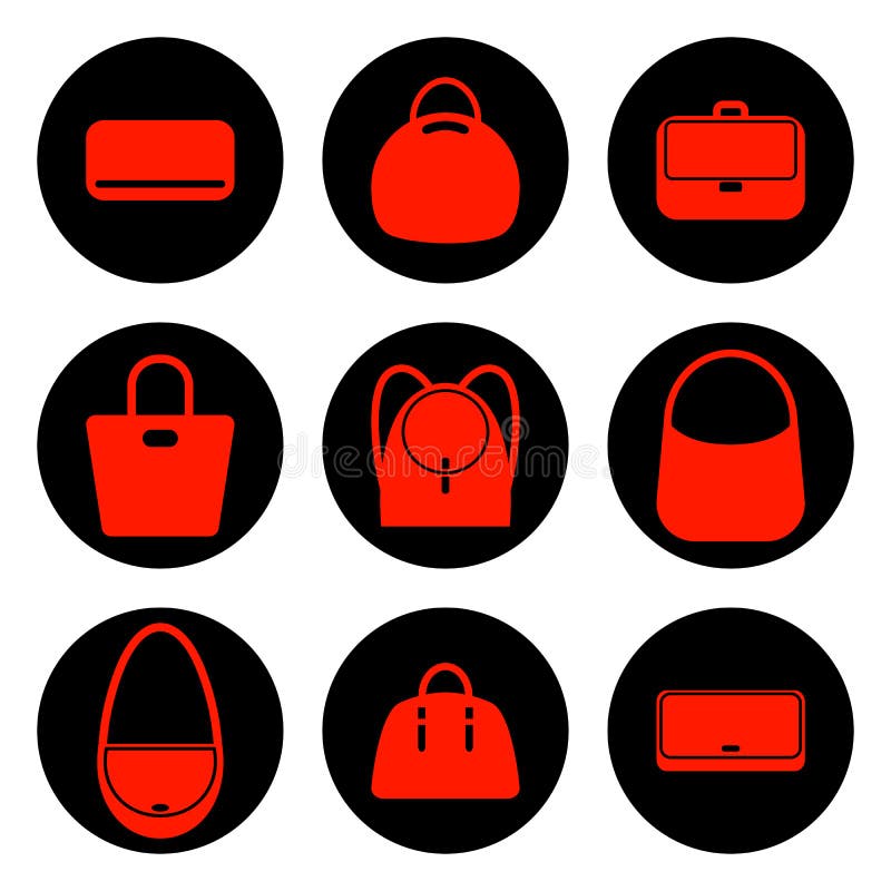 Set of Red Womens Bags Icons Stock Vector - Illustration of shopper ...