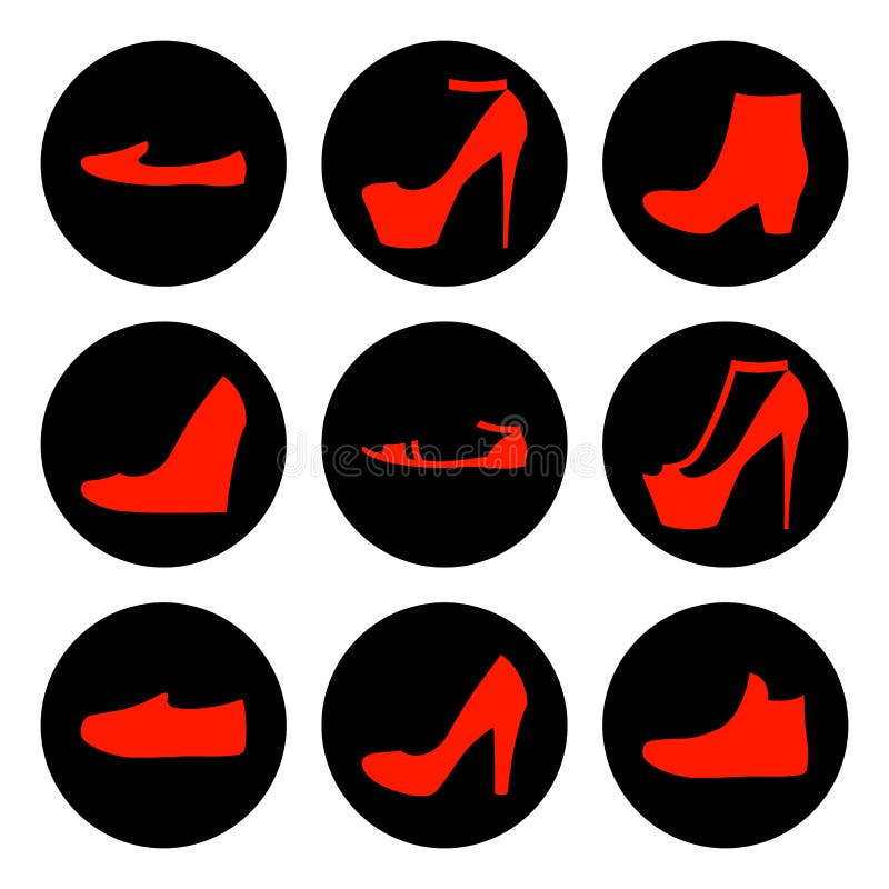 Set of Red Womens Shoes Icons Stock Vector - Illustration of black ...