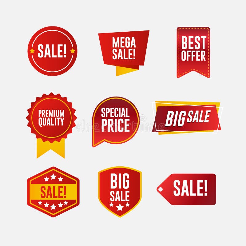 Set of Red and Yellow Discount Stickers, Badge, Sign Stock Vector ...