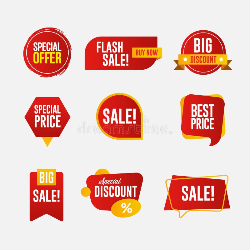 Set of Red and Yellow Discount Stickers, Badge, Sign Stock Vector ...