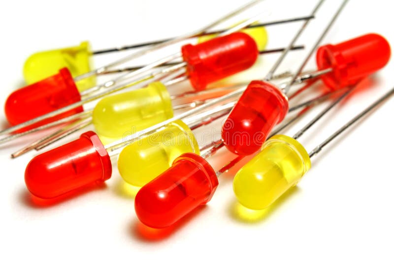 Set of Red and Yellow LED Diodes on a White Background Stock Image ...