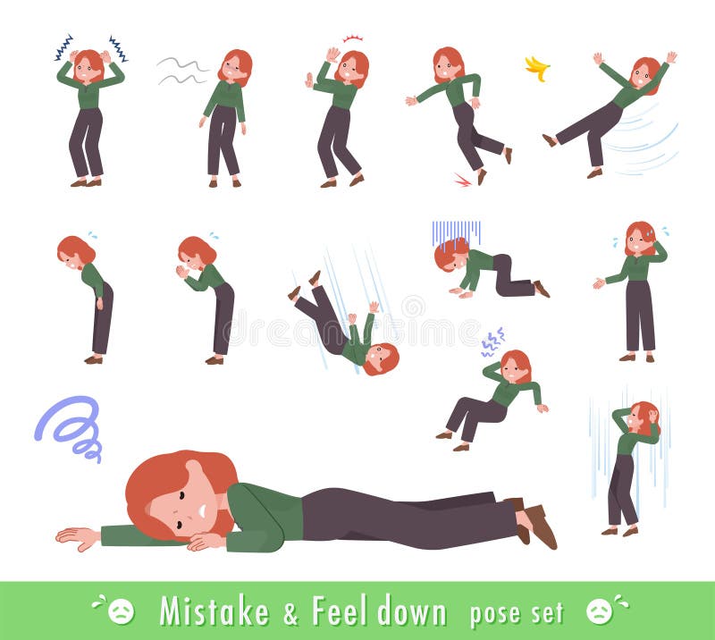 A Set of Redhead Woman Expressing Failure and Depression Stock Vector ...