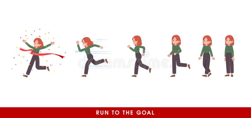 A Set of Redhead Woman Who Start Running Gradually Stock Vector ...