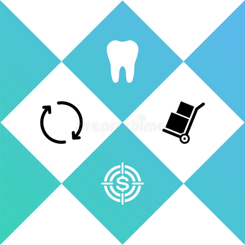 Set Refresh, Target with Dollar, Tooth and Hand Truck and Boxes Icon ...
