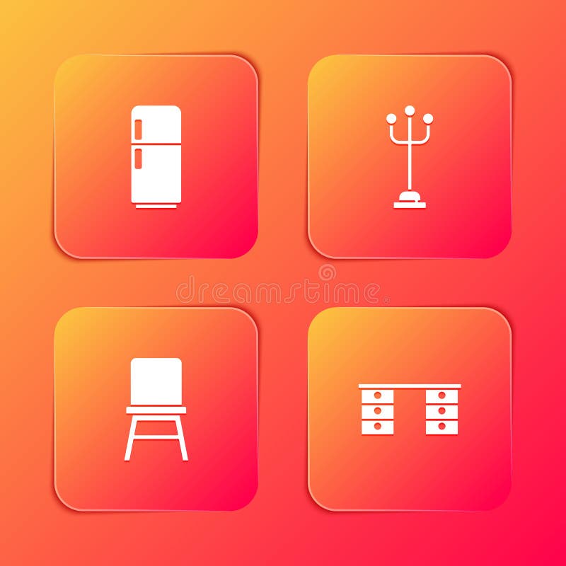 Set Refrigerator, Coat Stand, Chair and Office Desk Icon. Vector Stock ...
